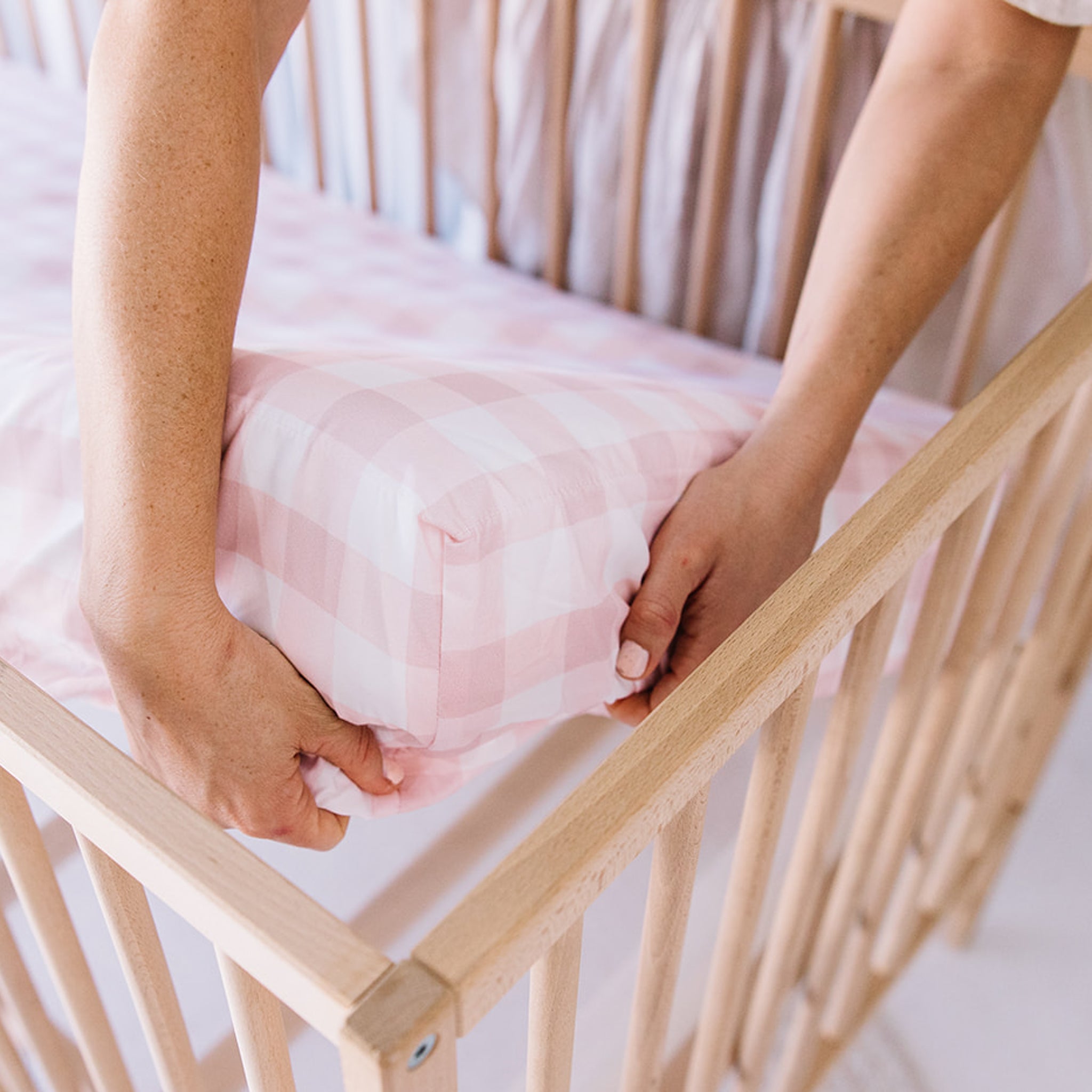 Waterproof Cot Sheet | Pink Gingham – Little Human Linens